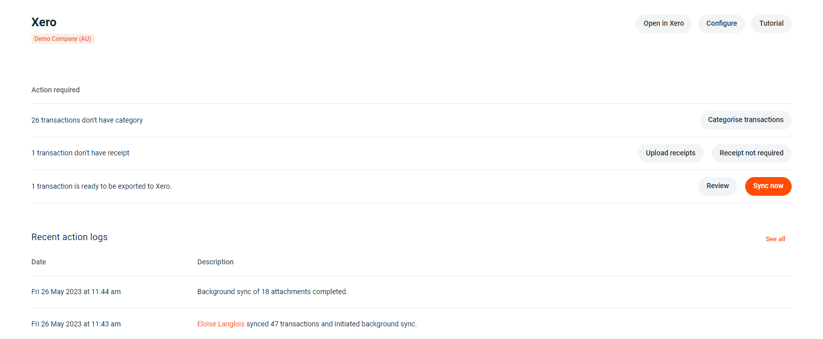Using the Xero Integration