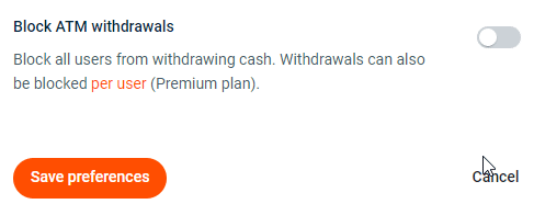 Enabling and disabling ATM withdrawal