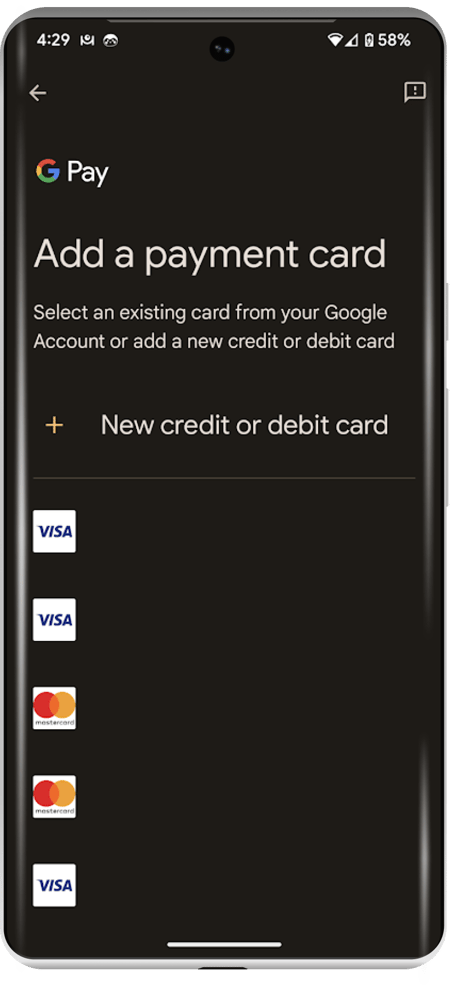 Add card to Google Wallet (Google Pay)