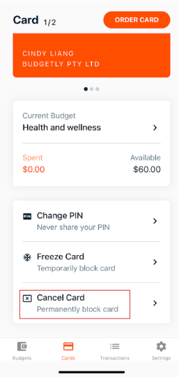 Cancelling a Budgetly card
